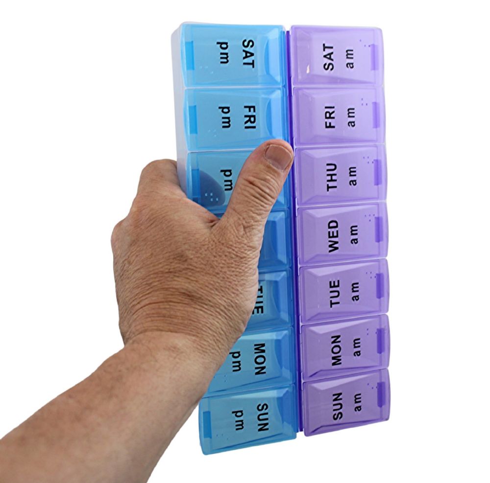Jumbo Extra Large 9" X 4.75" Pill Organizer 7 Day 2 Times A Day Weekly ...